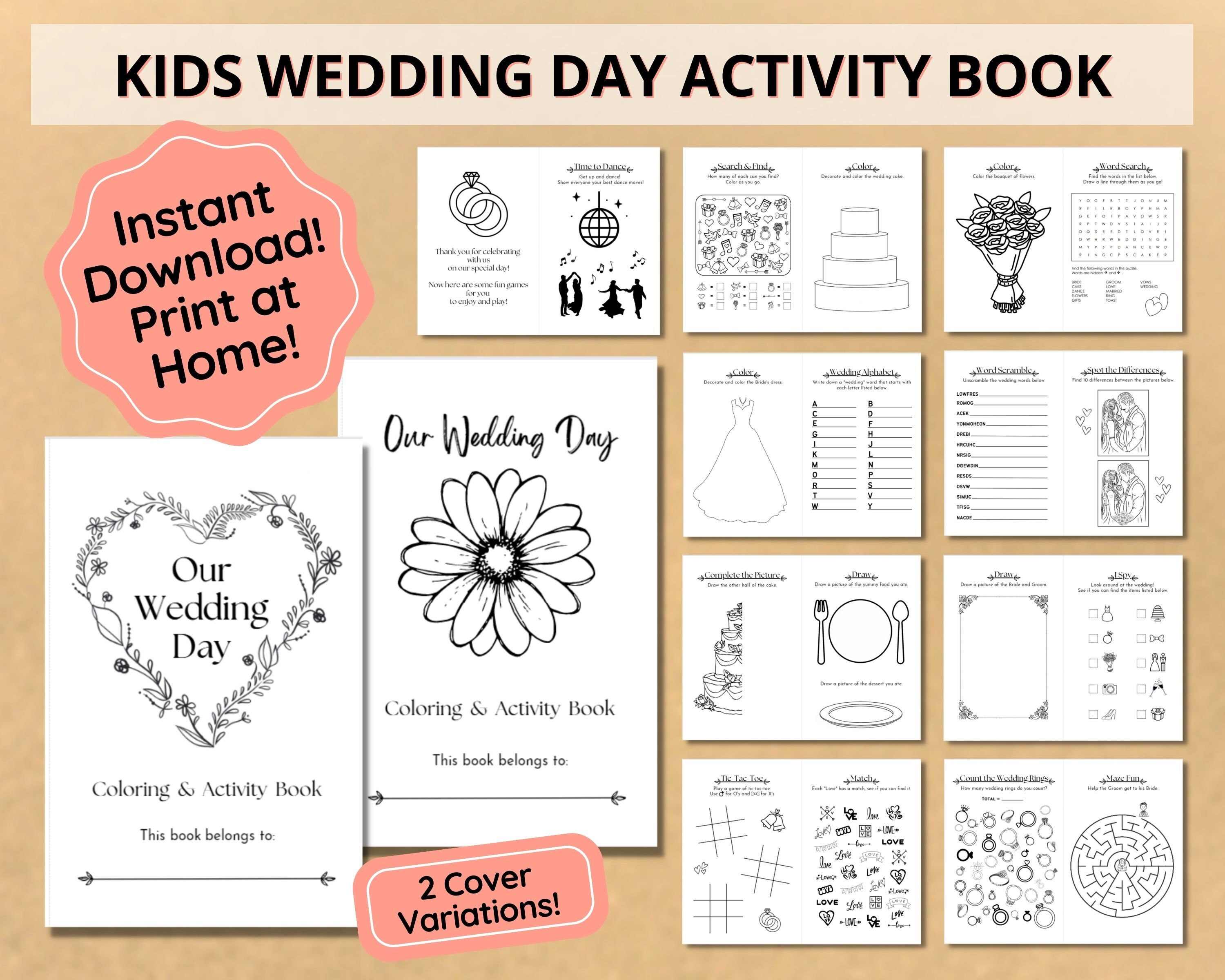 Kids Wedding Activity Book, Coloring Activity Book for Kids, Printable ...