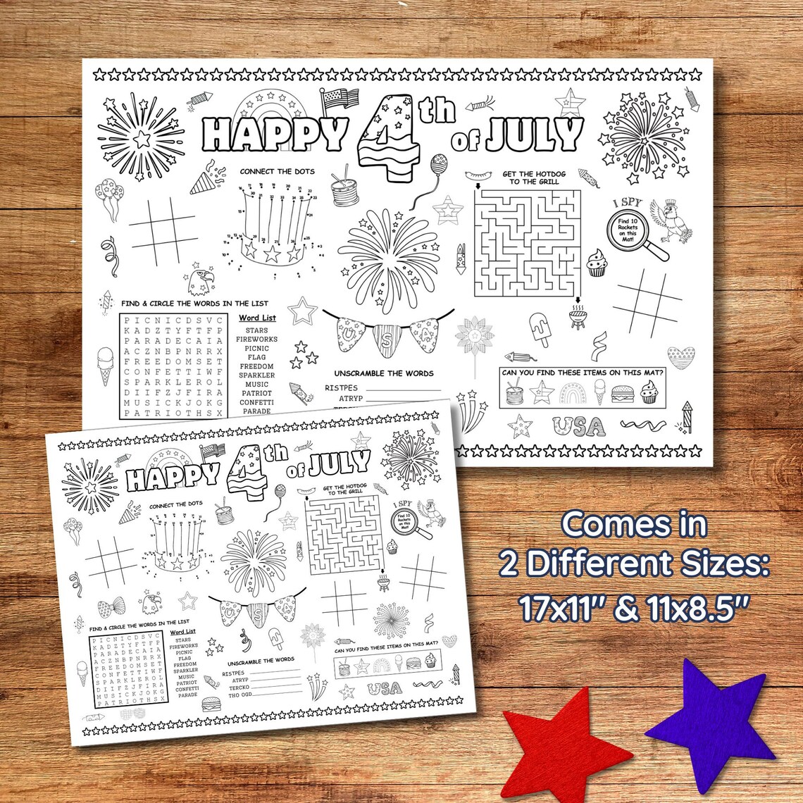 4th of July Kids Activity Sheet, 4th of July Kids Coloring Placemat ...