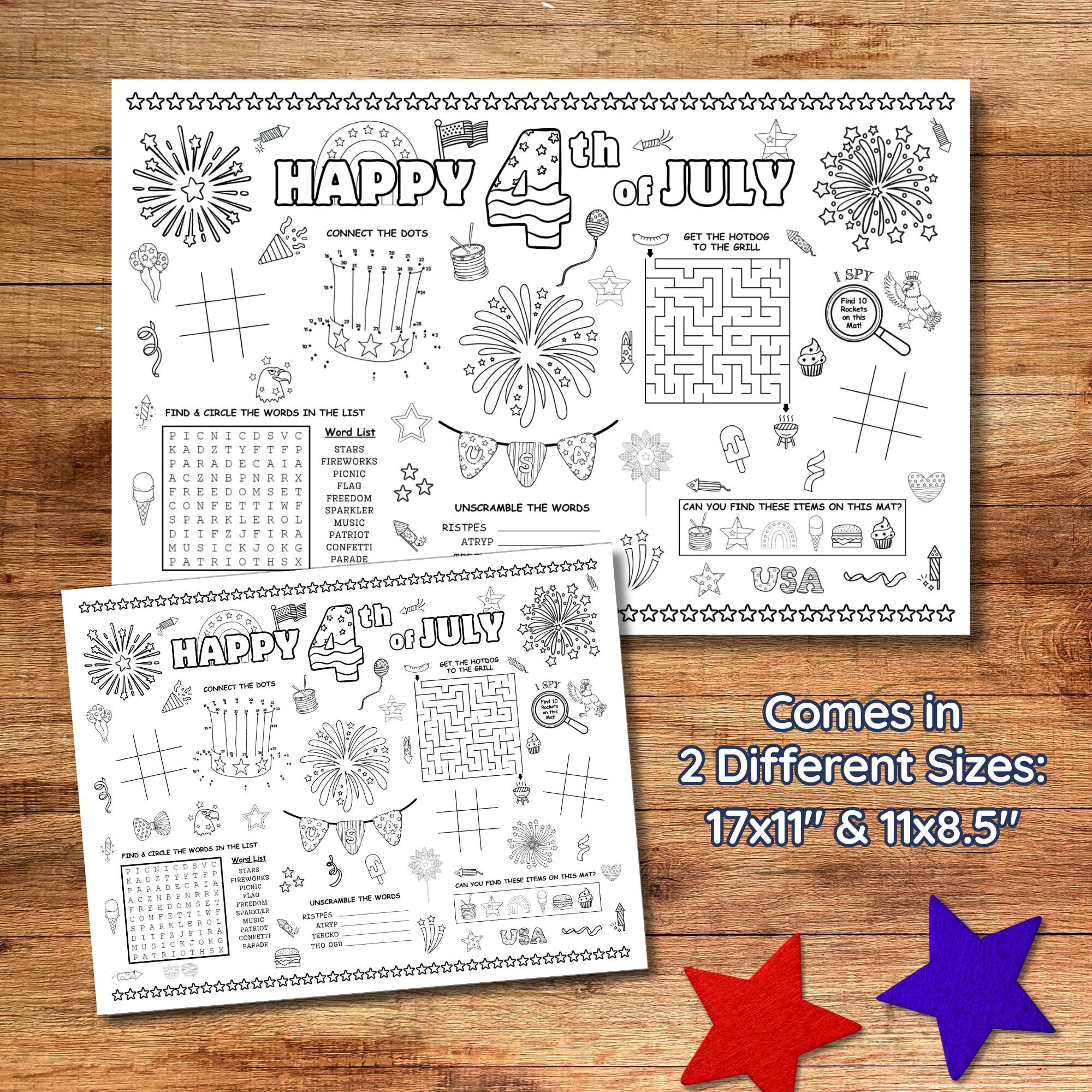 4th of July Kids Activity Sheet, 4th of July Kids Coloring Placemat ...