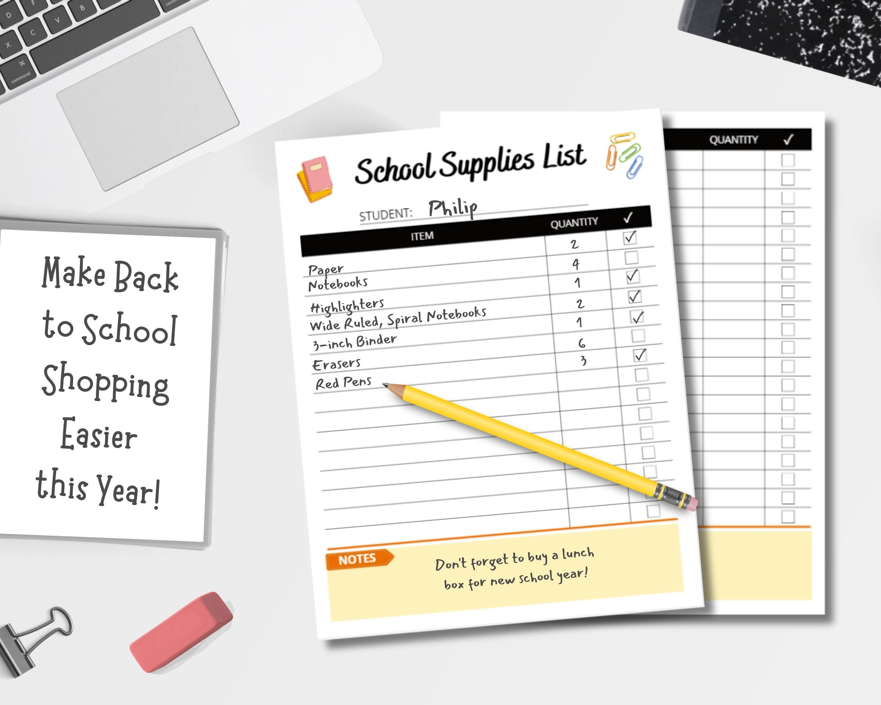 Back to School Shopping Supplies List, School Checklist, High School ...