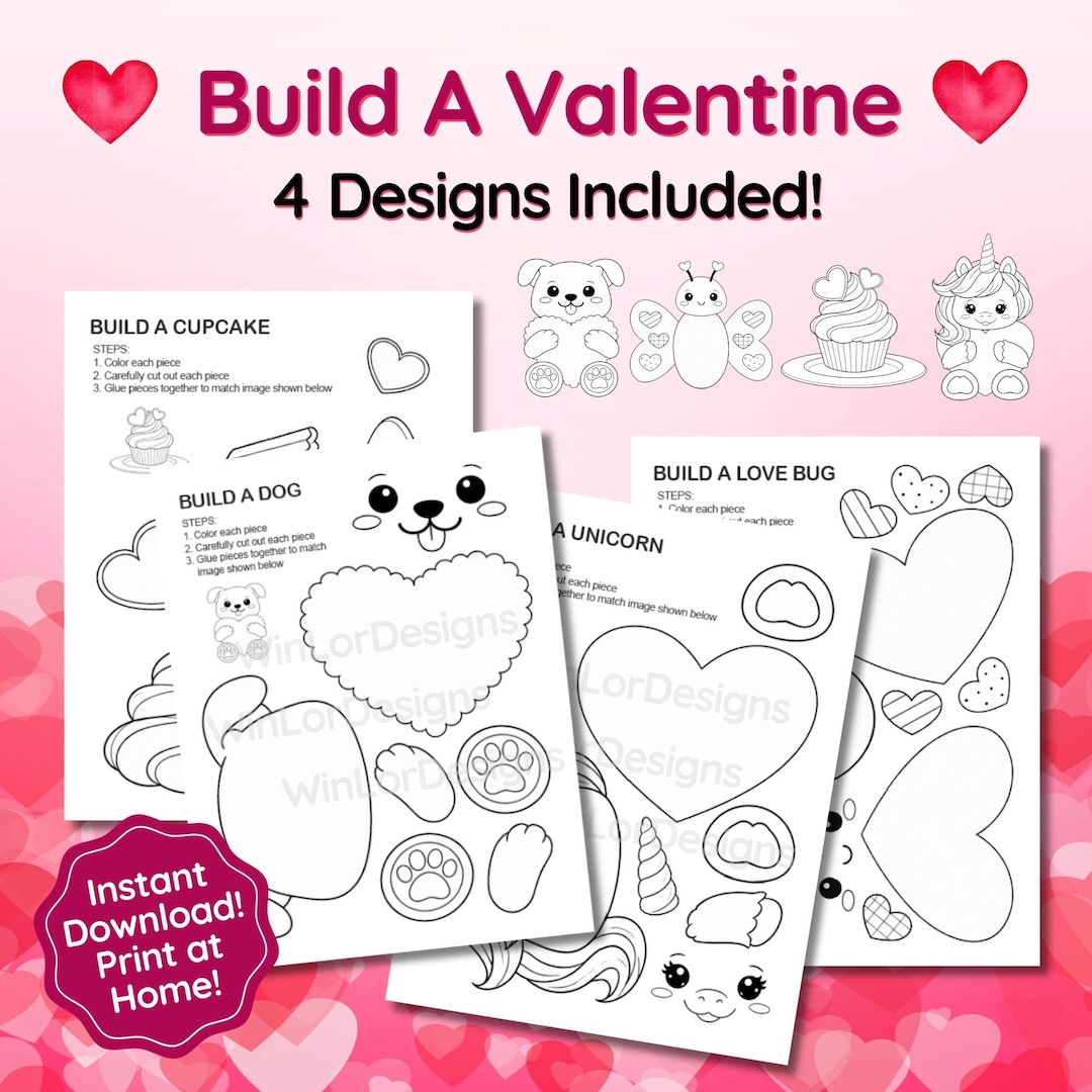 Valentines Day Craft Build a Valentine, Printable Cut & Paste Activity ...