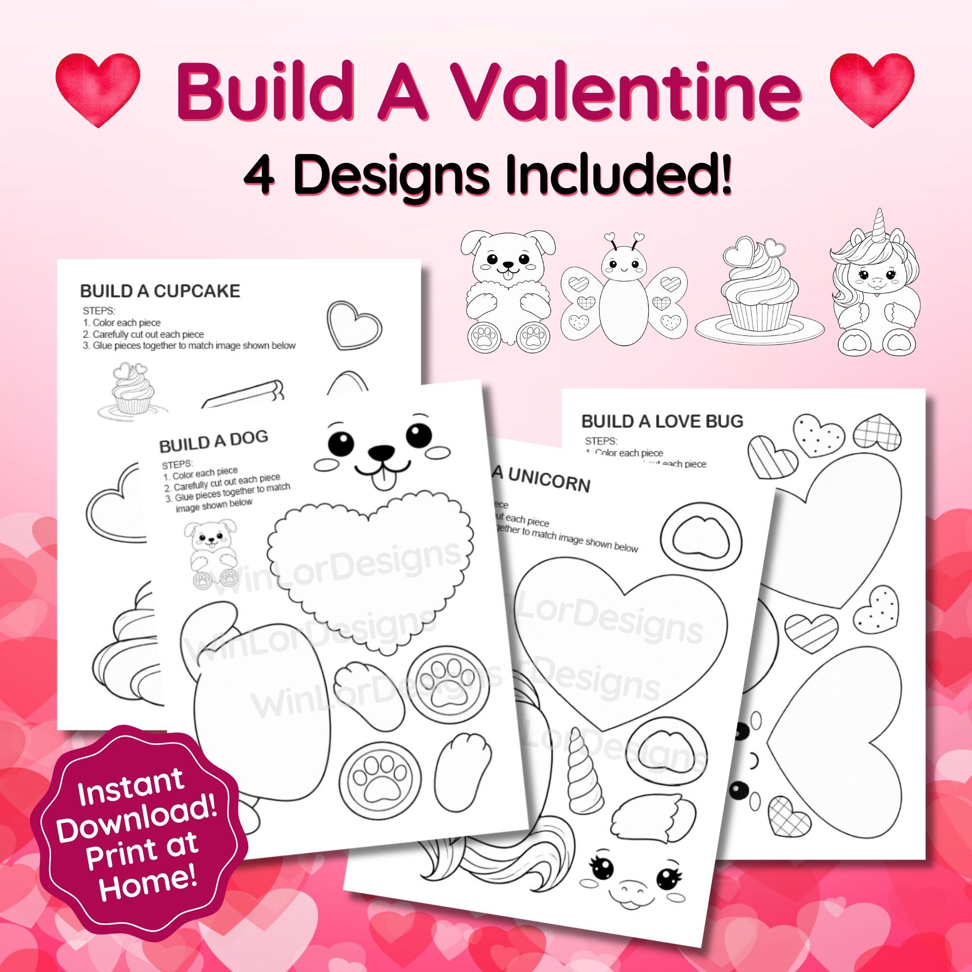 Valentines Day Craft Build a Valentine, Printable Cut & Paste Activity ...
