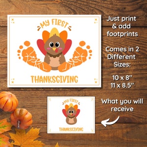 Baby's Footprint Art My First Thanksgiving Fall Craft, Baby Keepsake ...