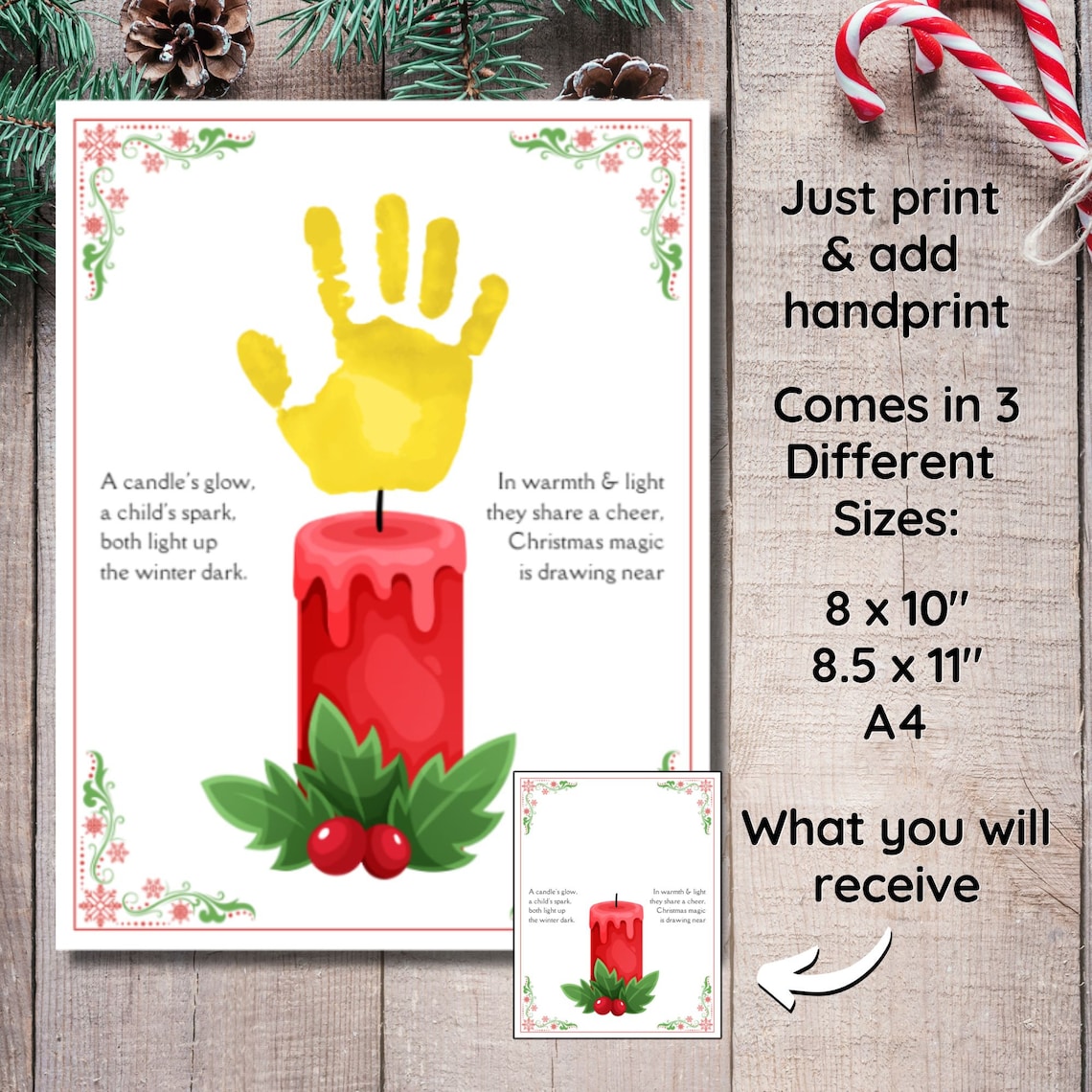 Christmas Handprint Art, Christmas Candle Craft, Christmas Poem ...
