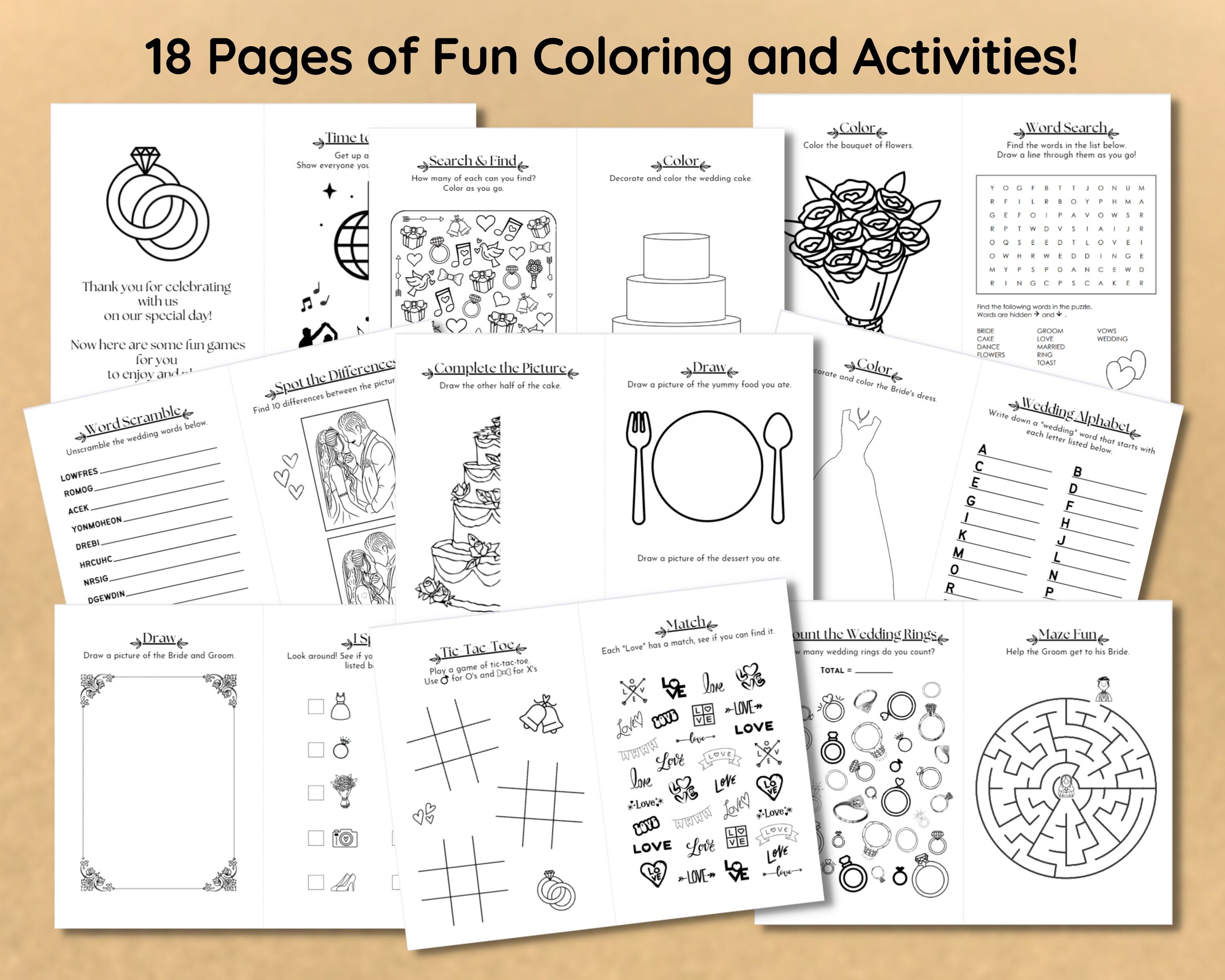 Kids Wedding Activity Book, Coloring Activity Book for Kids, Printable ...
