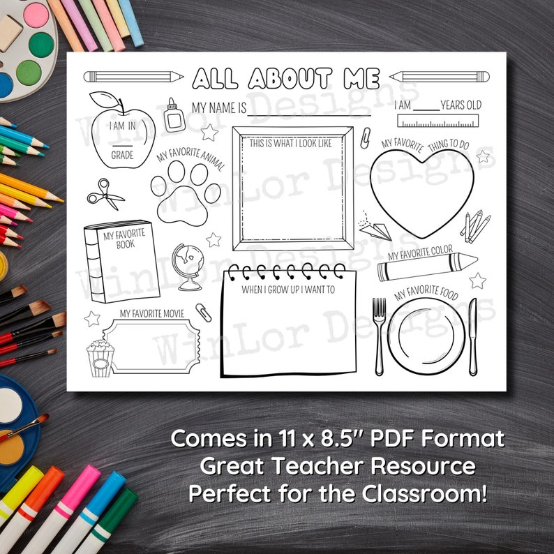 All About Me Printable Activity Coloring Page, Back to School Get to ...