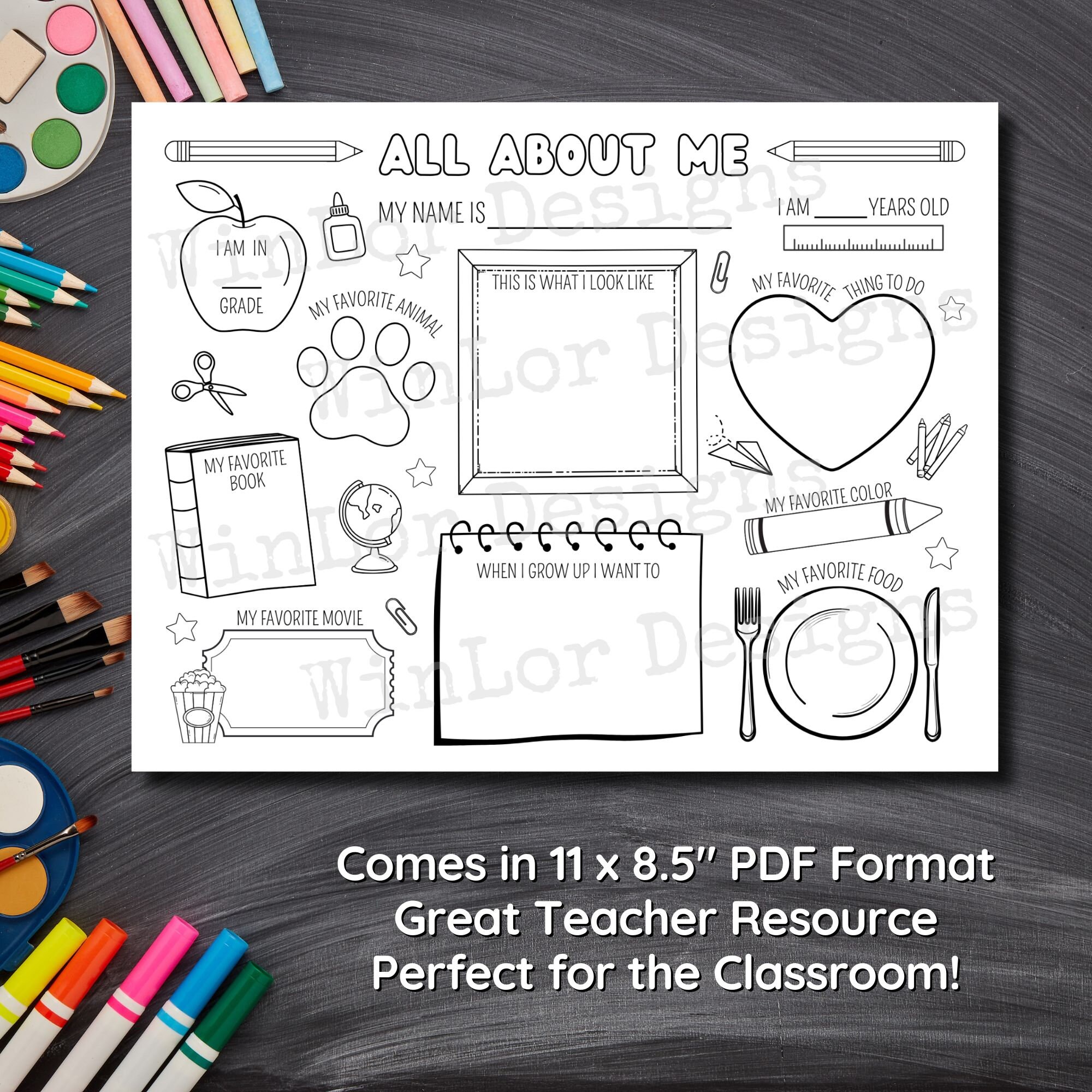 All About Me Printable Activity Coloring Page, Back to School Get to ...