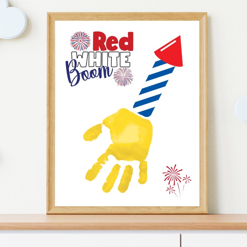 4th of July Firework Handprint Craft, Red White Boom Rocket DIY Craft ...