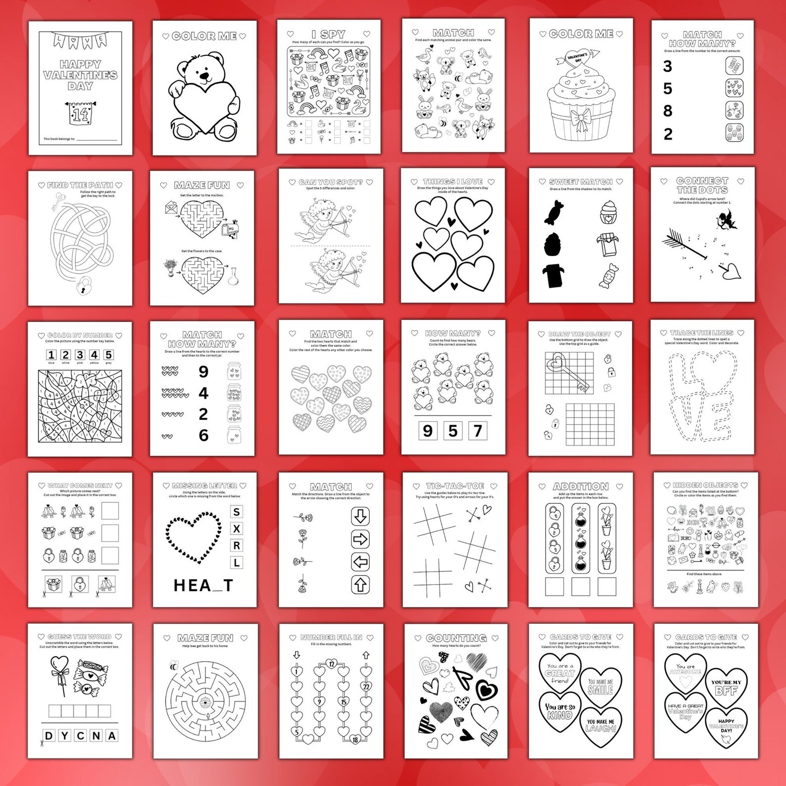 Valentines Day Coloring Page & Activity Pack for Kids, Printable ...