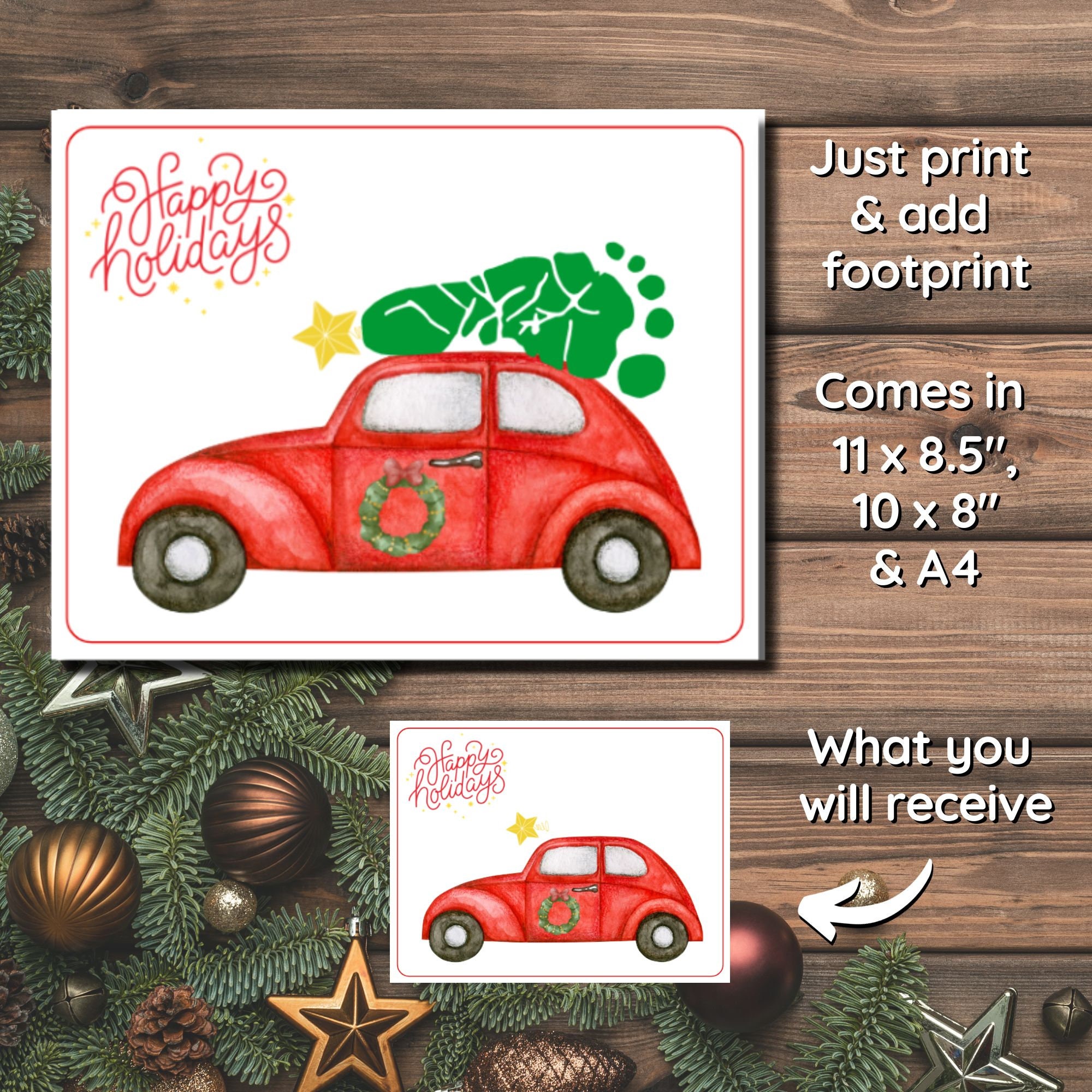 Christmas Footprint Art, Little Red Car Footprint Tree Craft, Daycare ...