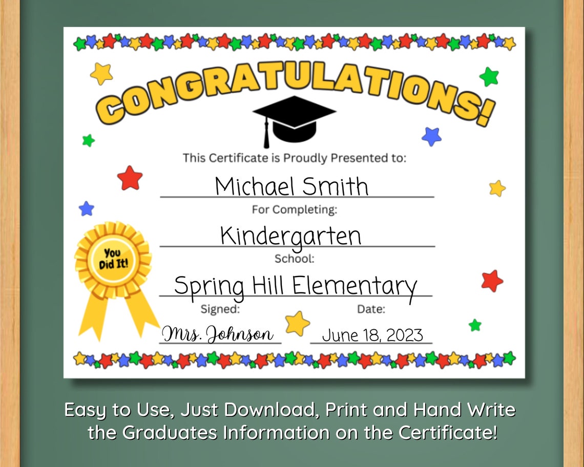 Kids Graduation Certificate Printable, Preschool Graduation ...