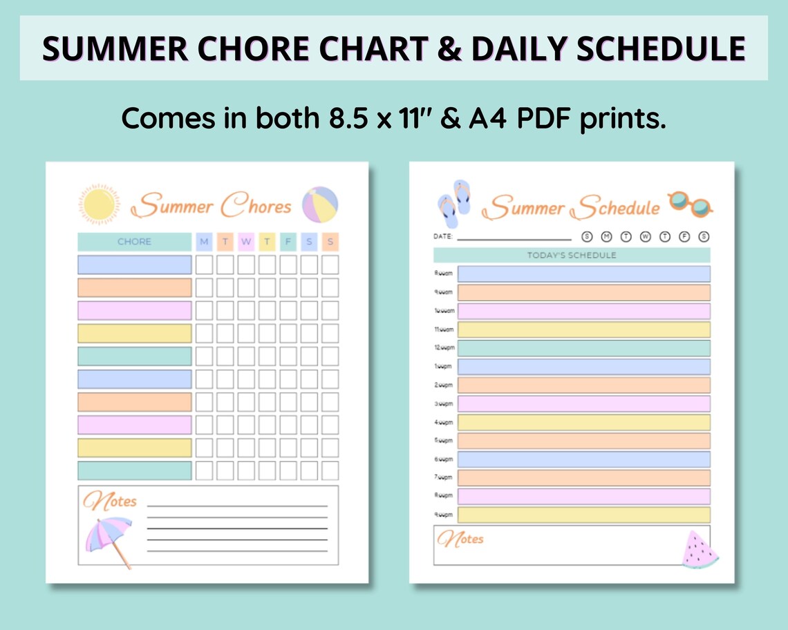 Kids Daily Schedule, Summer Chore Chart, Daily Routine for Kids, Daily ...