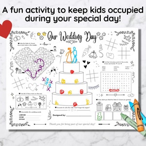 Wedding Placemat for Kids, Printable Paper Place Mat, Reception Toddler ...