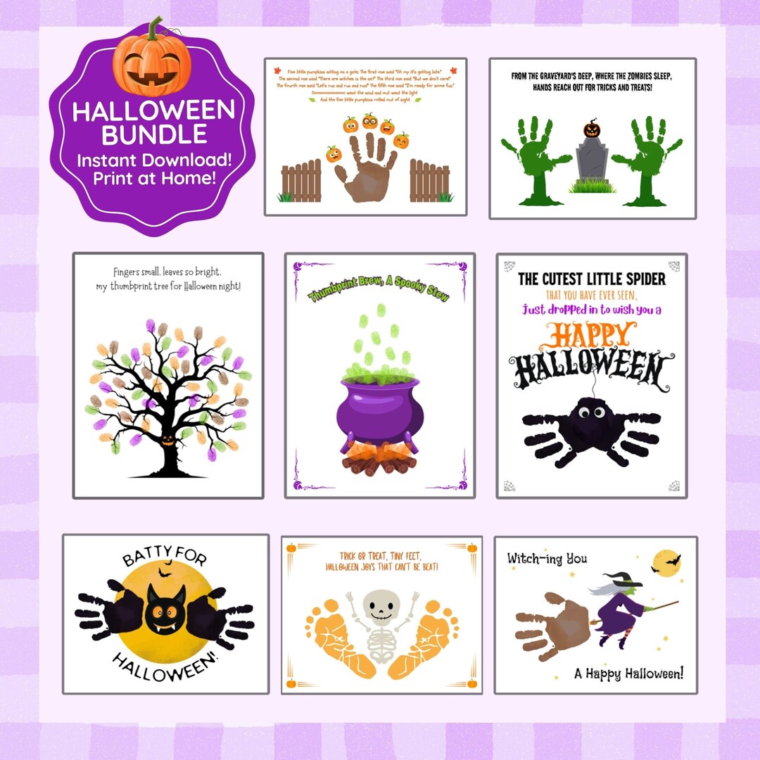 Halloween Handprint Crafts, Halloween Bundle, Kids Crafts, Fingerprint ...