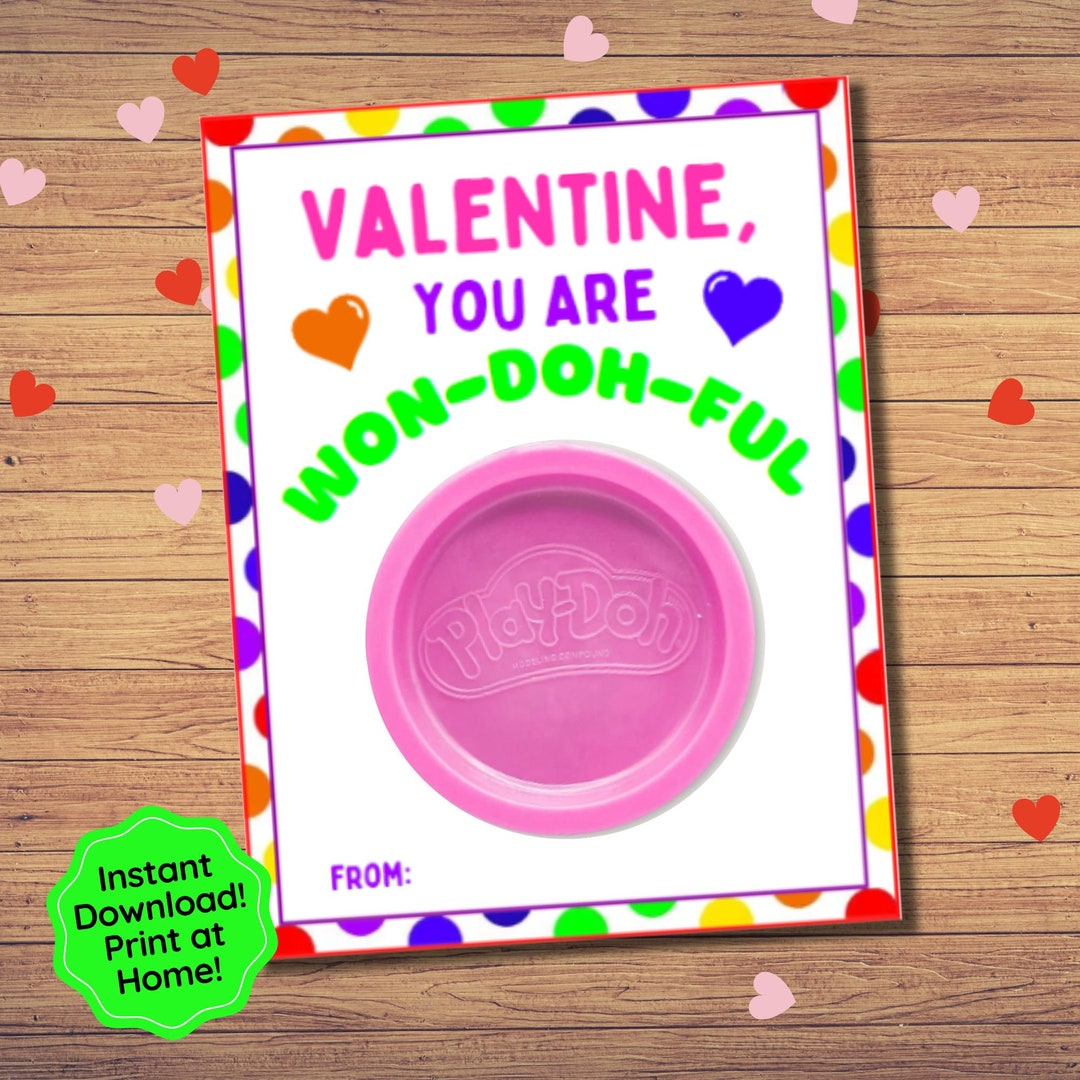 Playdoh Valentine Cards for Kids Printable, Valentine Class Gift ...