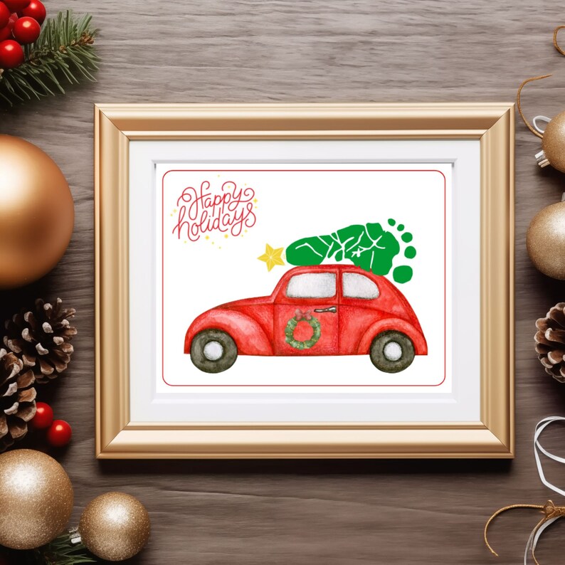 Christmas Footprint Art, Little Red Car Footprint Tree Craft, Daycare ...