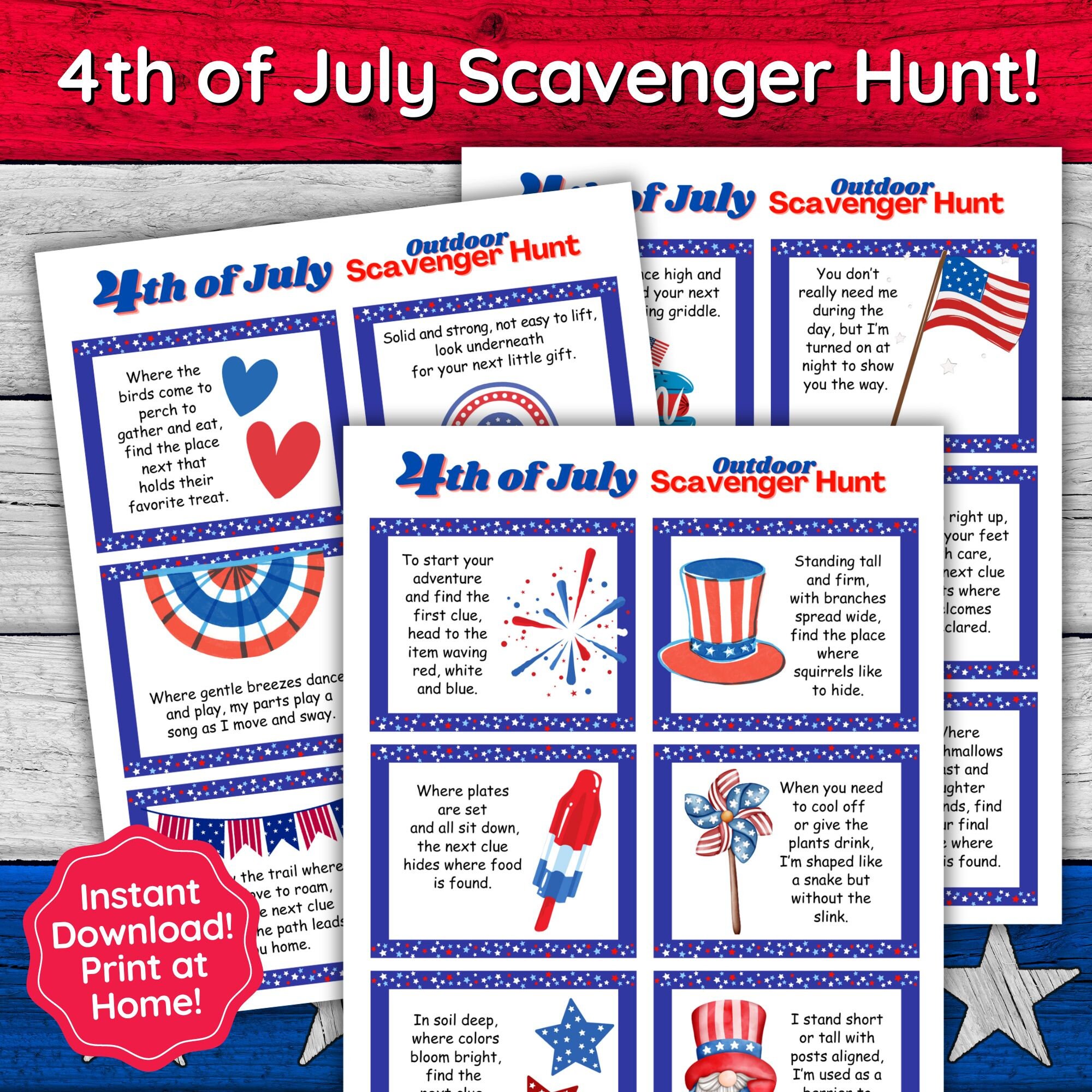 4th of July Outdoor Scavenger Hunt for Kids, Fourth of July Treasure ...