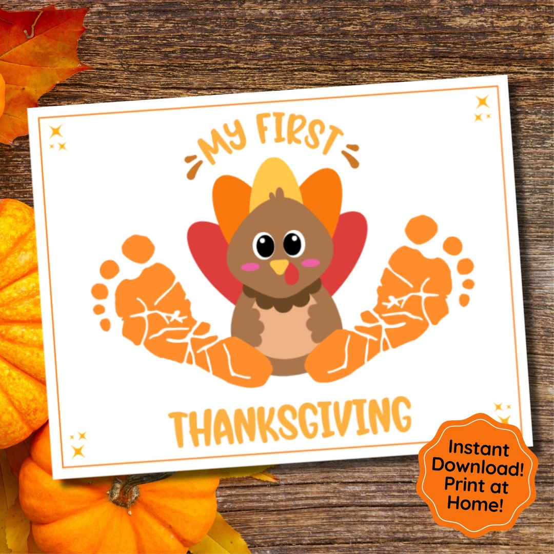 Baby's Footprint Art My First Thanksgiving Fall Craft, Baby Keepsake ...
