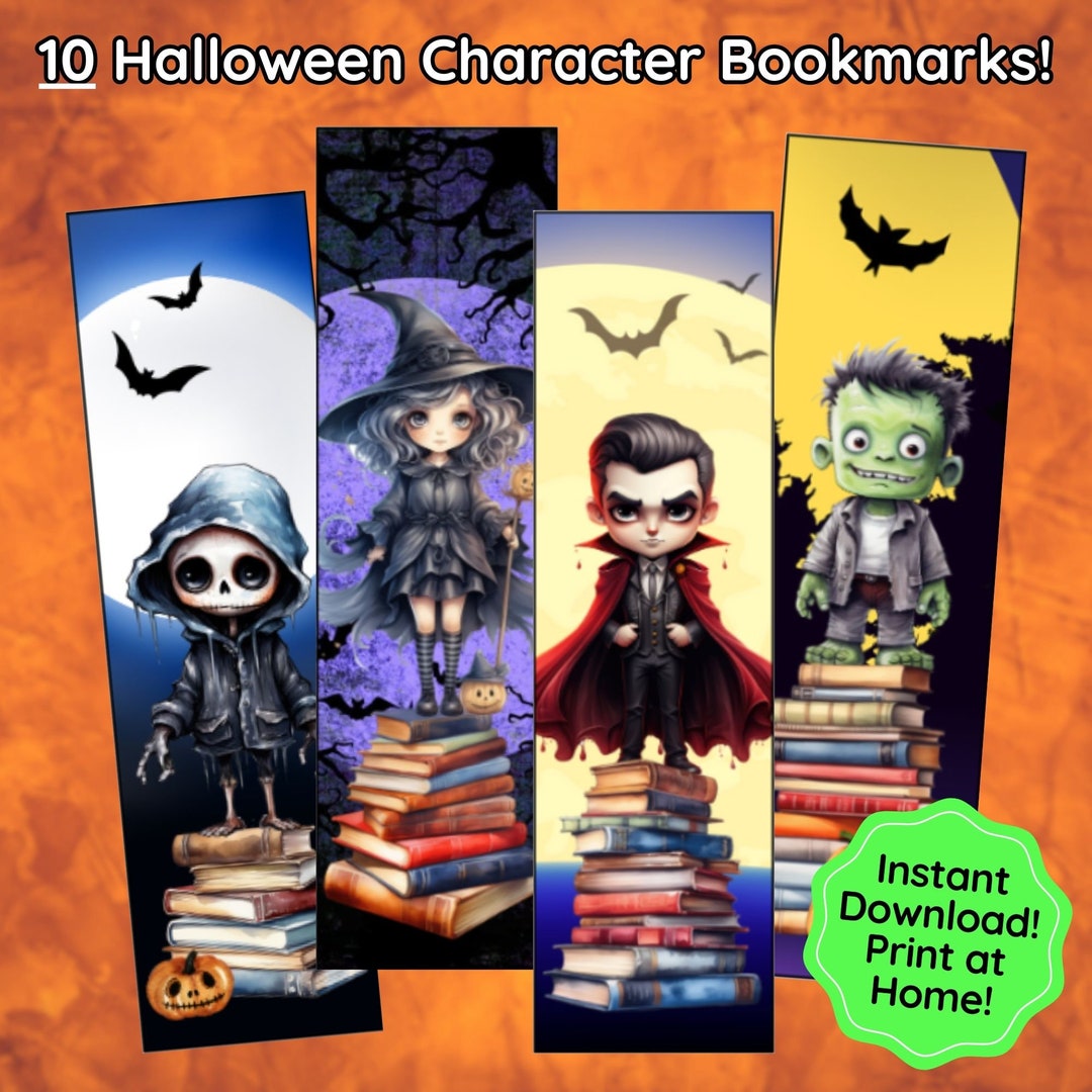 Halloween Bookmarks Printable, Halloween Characters, Cute Bookmarks ...