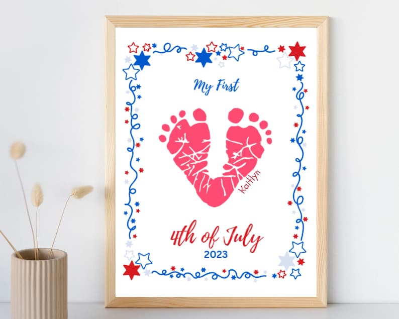4th of July Baby Footprint Art, Printable Keepsake, Baby's First 4th of ...