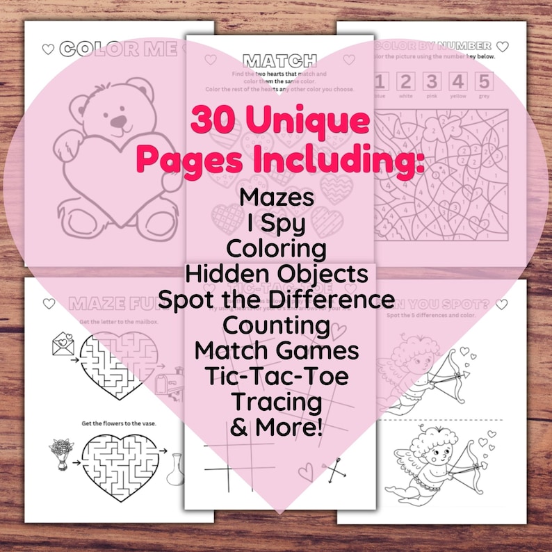 Valentines Day Coloring Page & Activity Pack for Kids, Printable ...