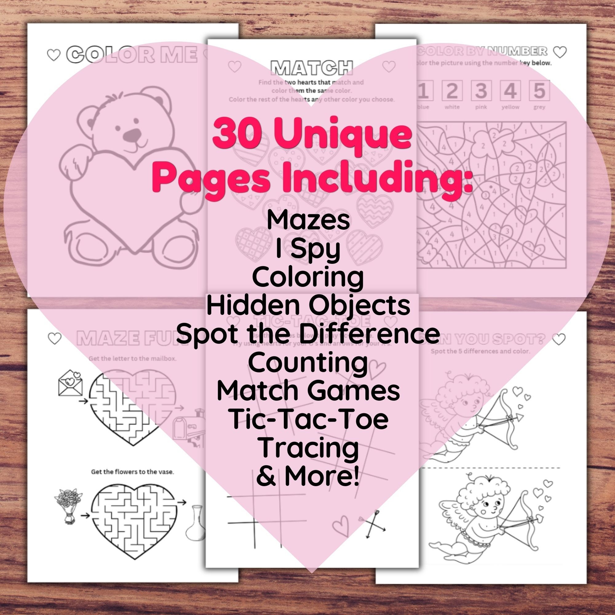 Valentines Day Coloring Page & Activity Pack for Kids, Printable ...