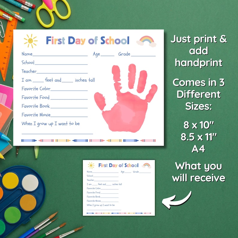 First Day of School Handprint Art, Back to School Activity ...