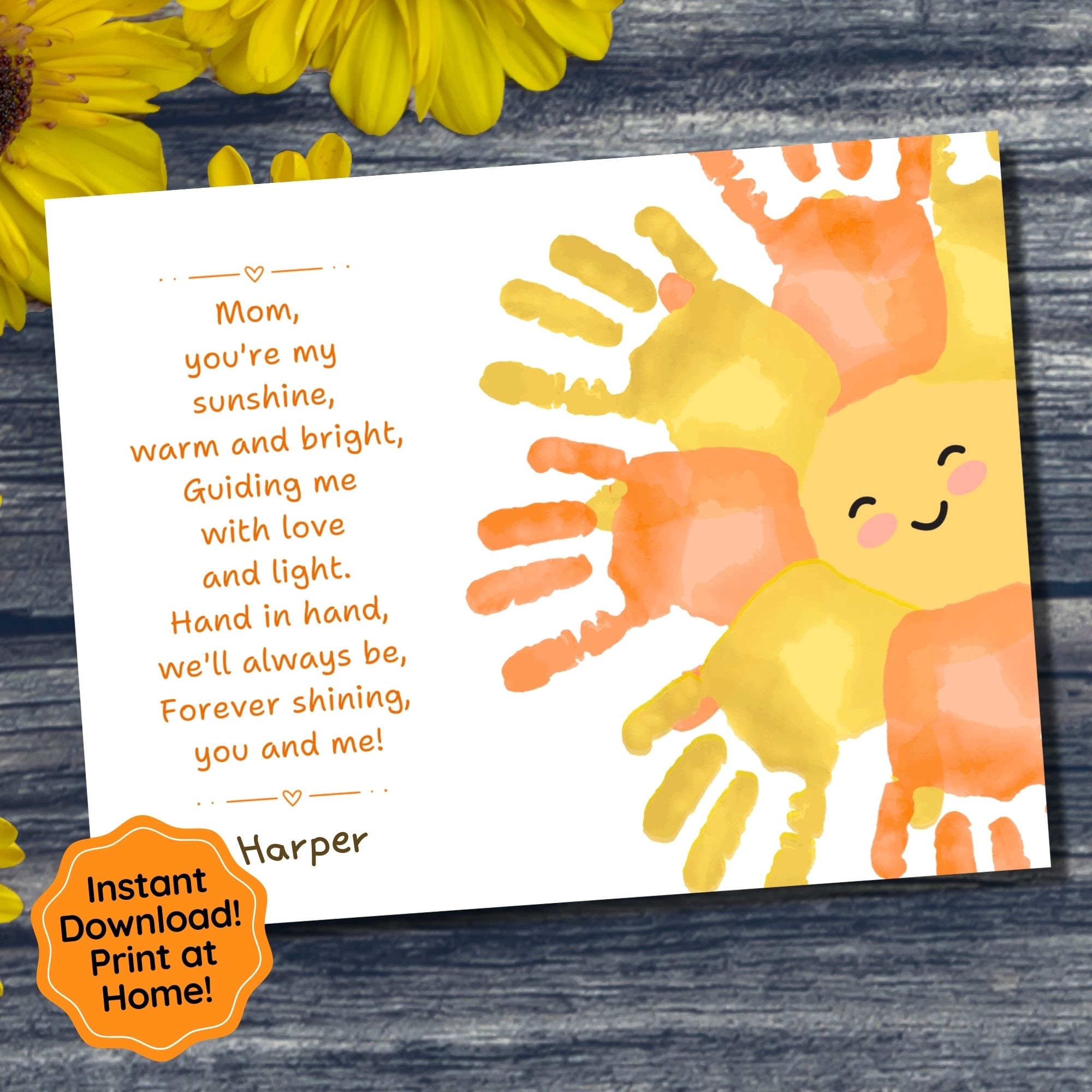 Sunshine Handprint Craft Art for Mom, Mothers Day Craft for Toddler ...