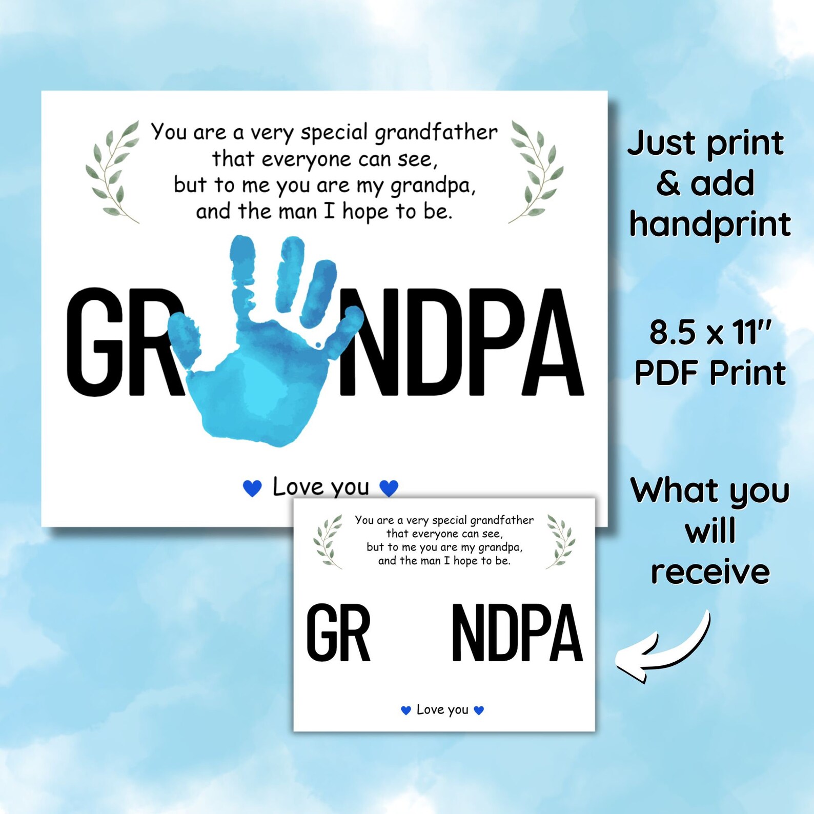 Father's Day Printable for Grandpa From Grandson, Grandpa Handprint ...