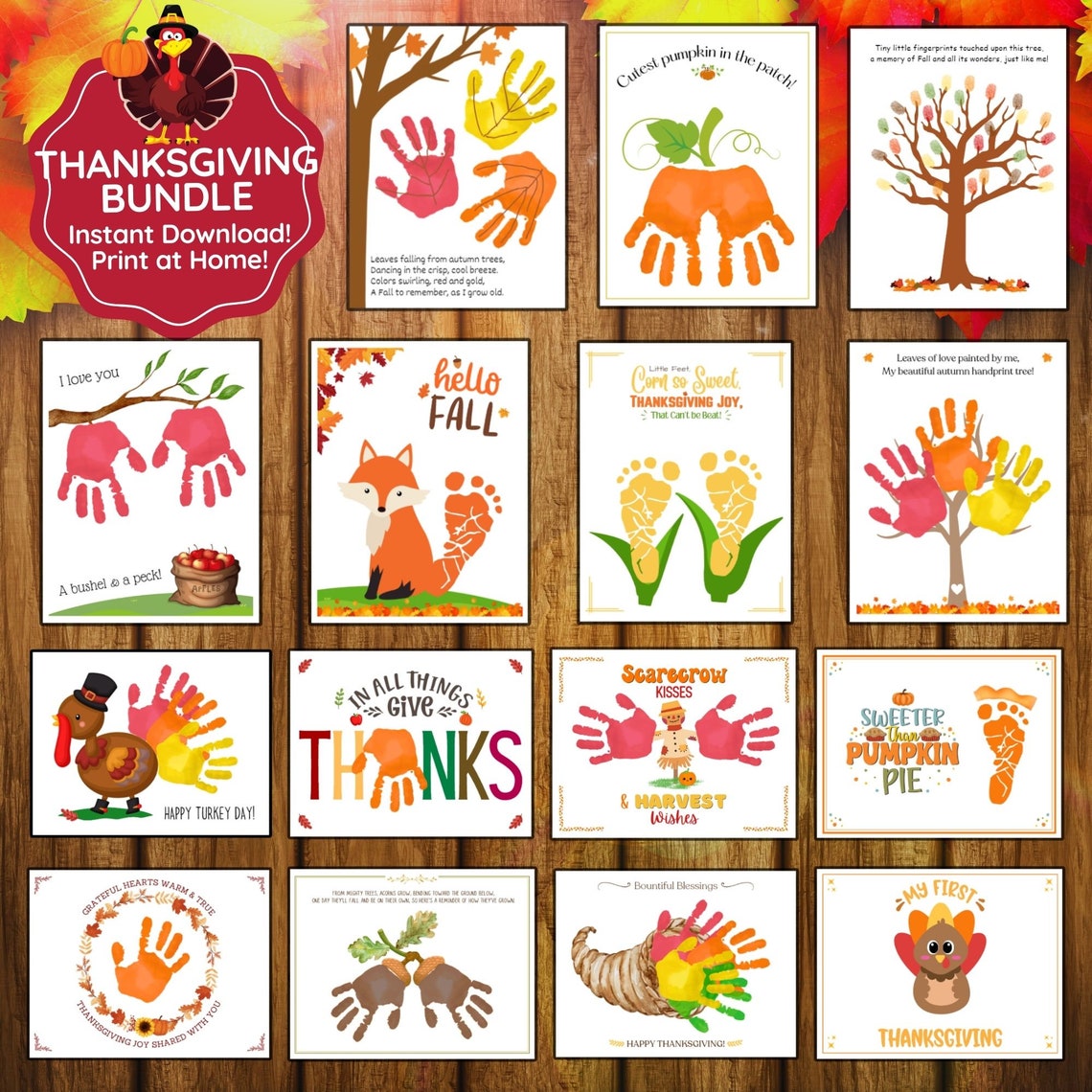 Thanksgiving Handprint Craft Bundle, Thanksgiving Art for Toddlers ...