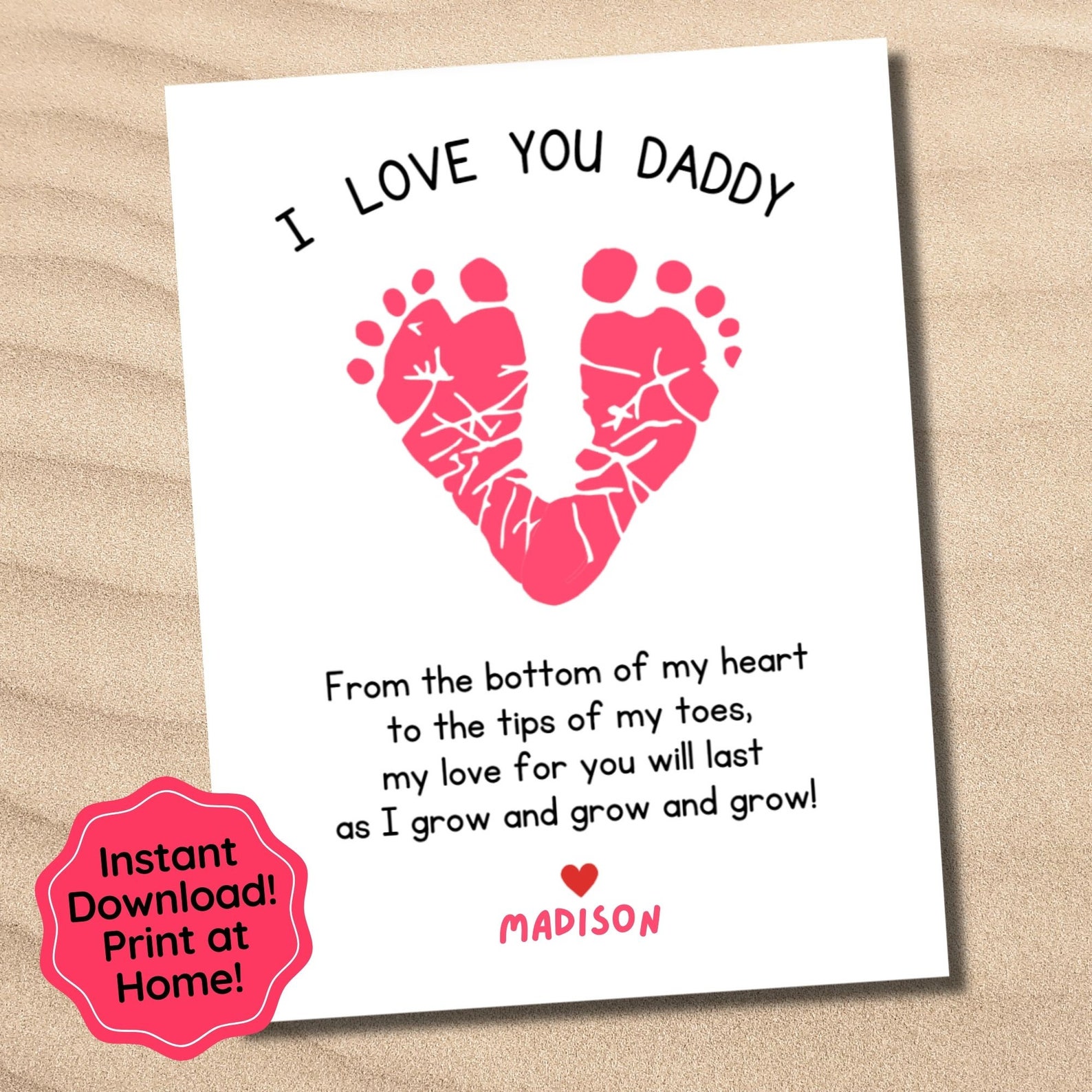 Footprint Art Craft for Dad, Fathers Day Gift From Kids, Valentine ...