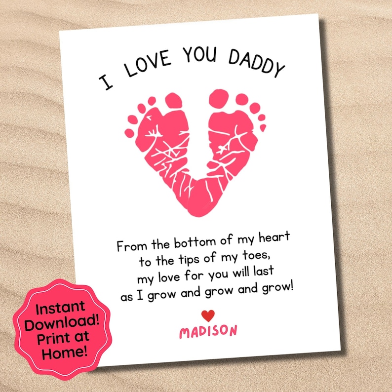Footprint Art Craft for Dad, Fathers Day Gift From Kids, Valentine ...
