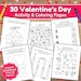 Valentines Day Coloring Page & Activity Pack for Kids, Printable ...