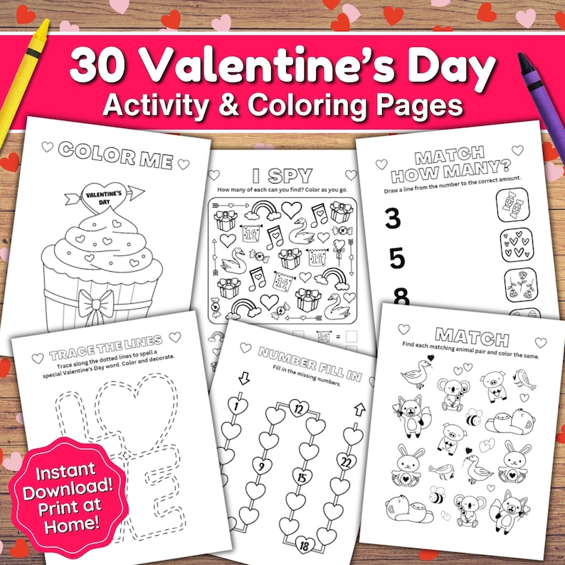 Valentines Day Coloring Page & Activity Pack for Kids, Printable ...