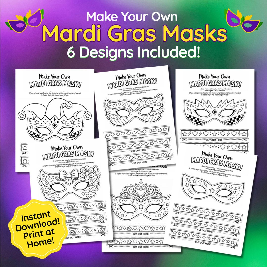 Kids Mardi Gras Activity, Kids Printable Craft Activity, Kids Classroom ...