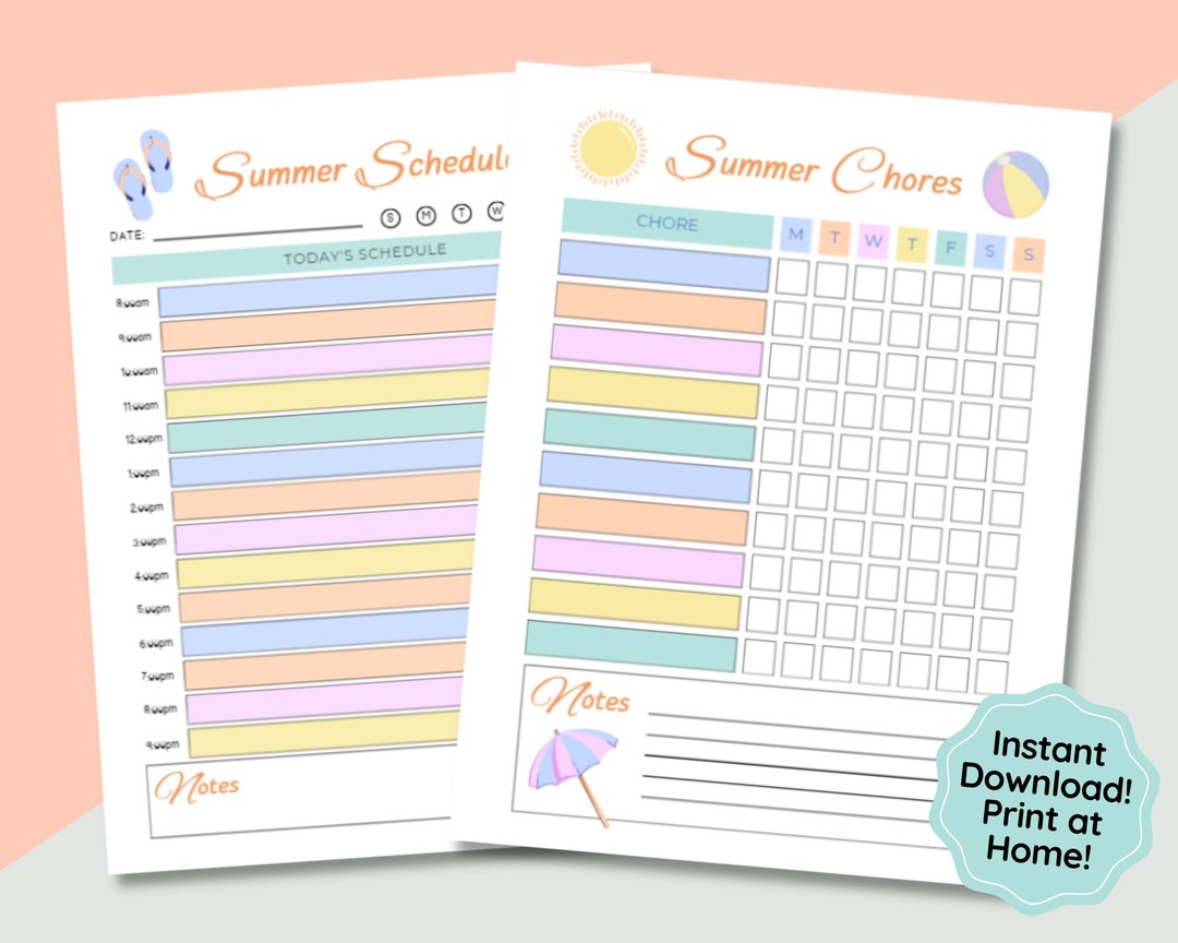 Kids Daily Schedule, Summer Chore Chart, Daily Routine for Kids, Daily ...