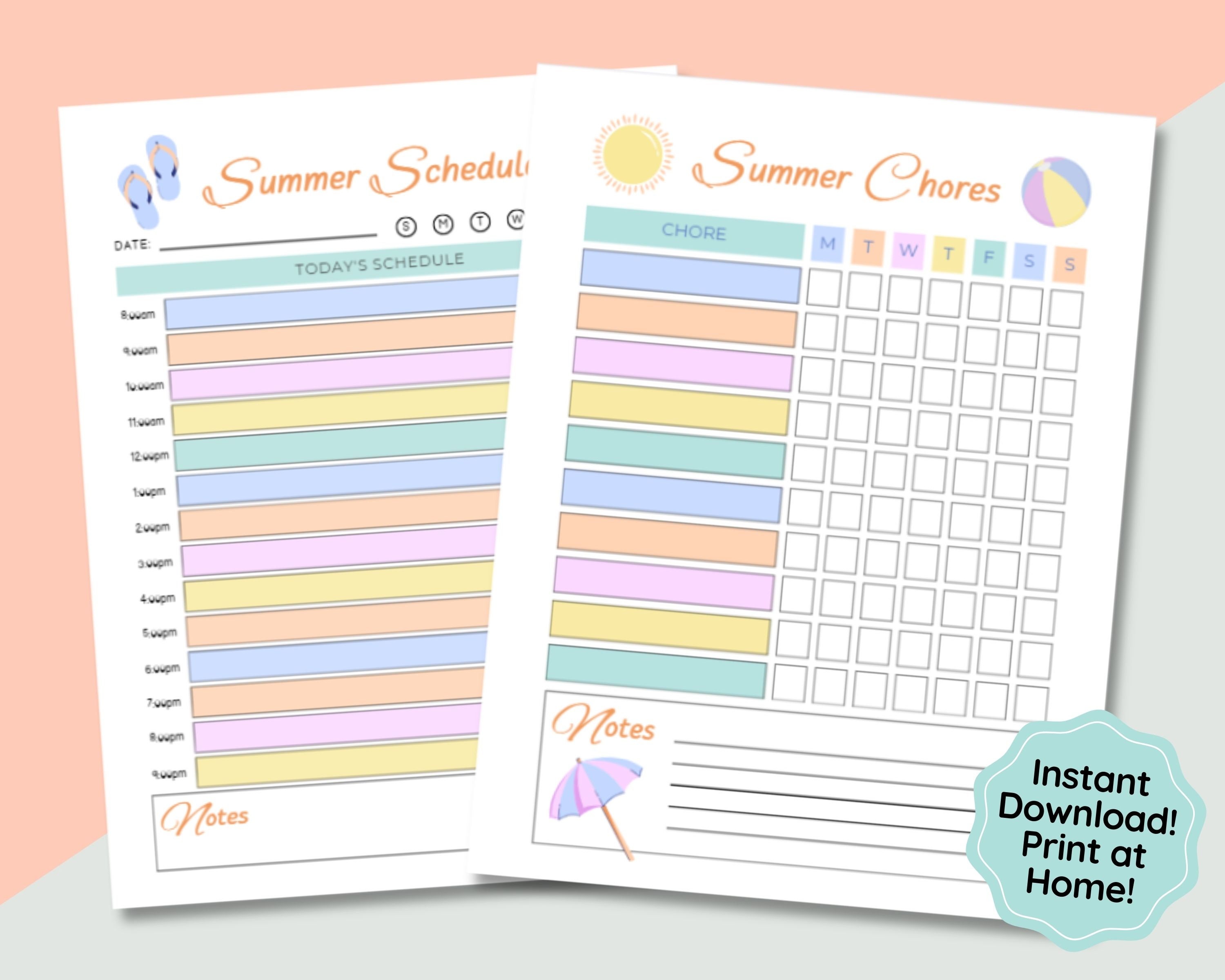 Kids Daily Schedule, Summer Chore Chart, Daily Routine for Kids, Daily ...