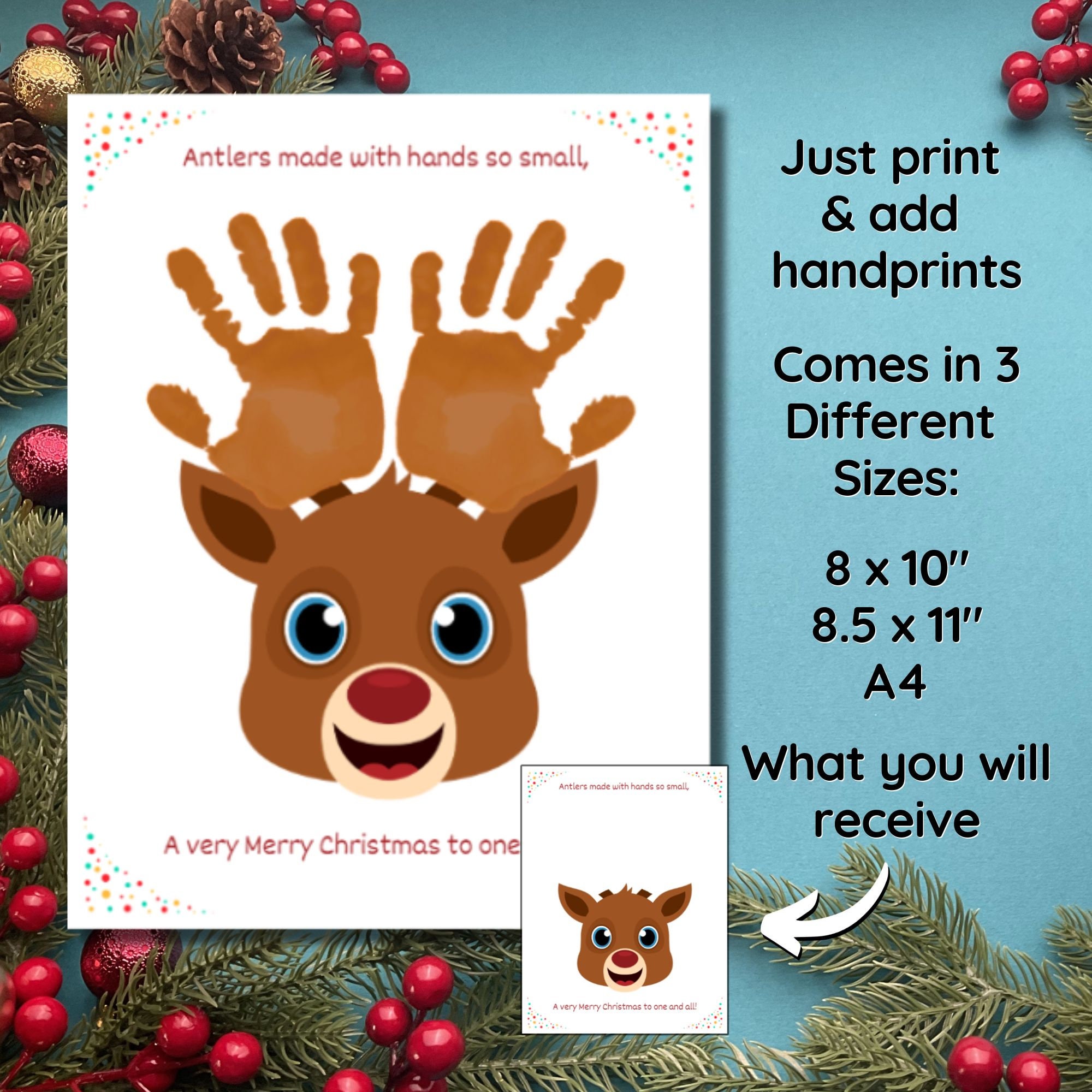 Christmas Handprint Art, Reindeer Handprint Craft Daycare Activity ...