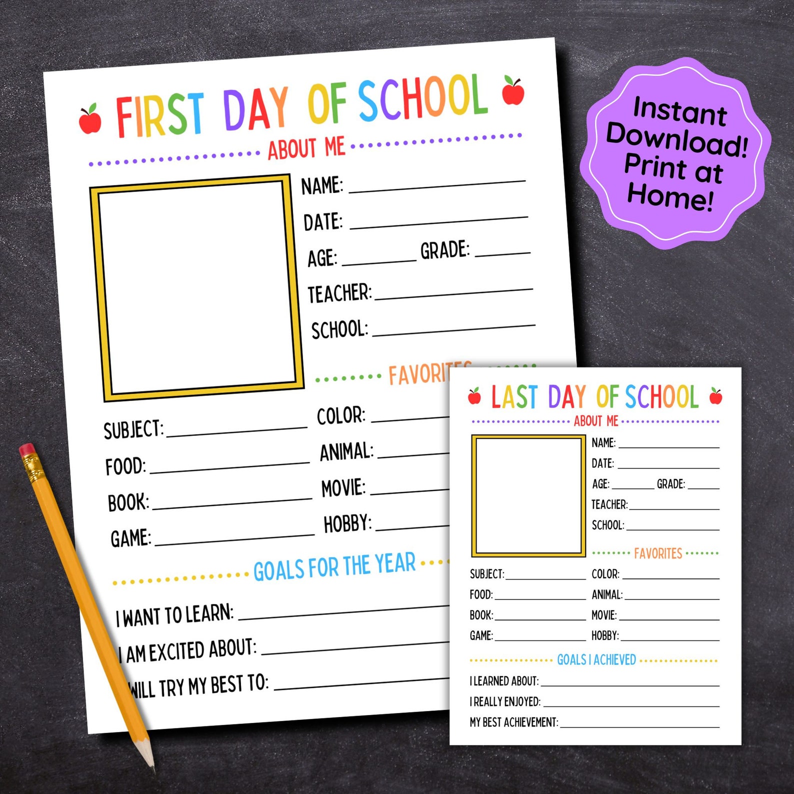First Day of School Printable Worksheet, Back to School All About Me ...