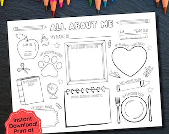 All About Me Printable Activity Coloring Page, Back to School Get to ...