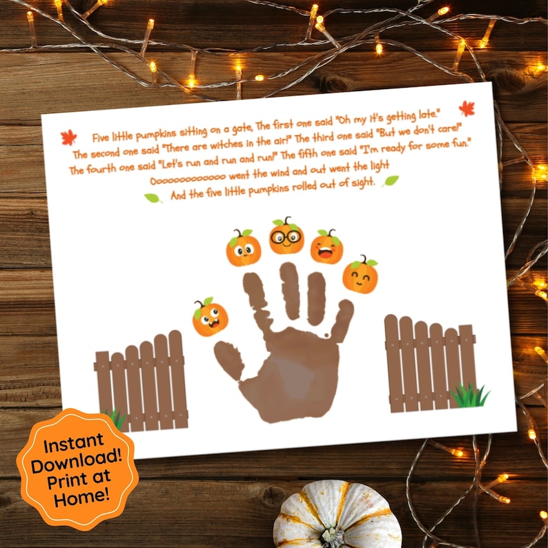 Halloween Handprint Craft, 5 Little Pumpkins, Preschool Craft Activity ...