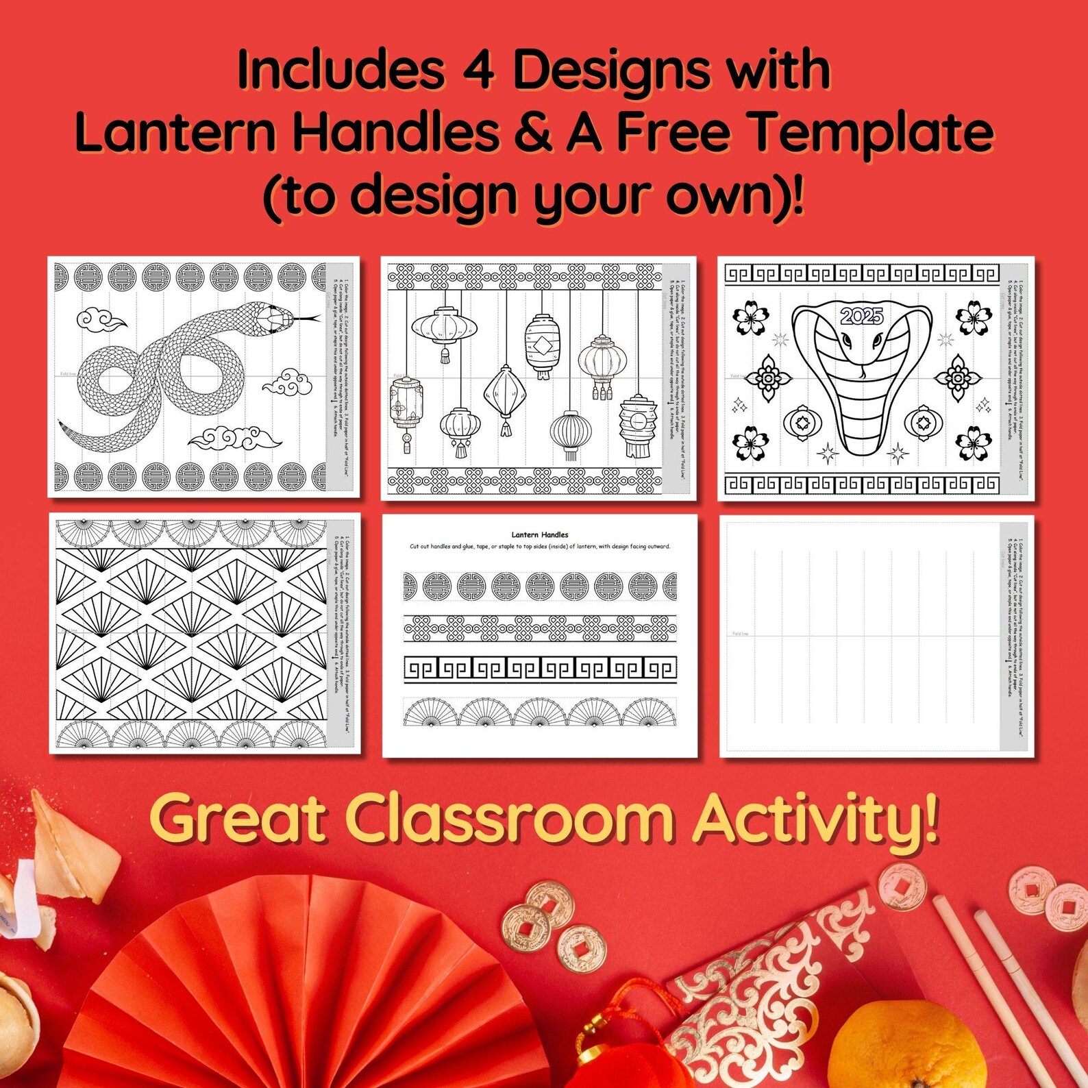Chinese New Year Lanterns Printable 3D Paper Lanterns, Year of the ...