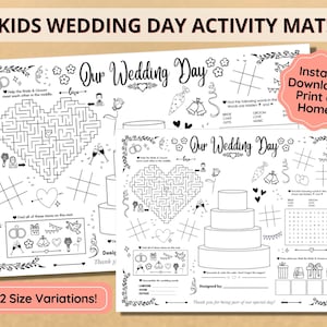 Wedding Placemat for Kids, Printable Paper Place Mat, Reception Toddler ...