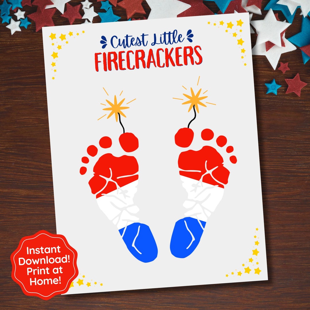 4th of July Footprint Art Printable Craft, DIY Craft for Baby Kids ...