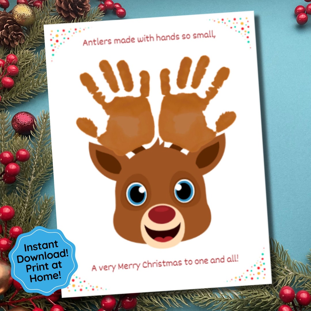 Christmas Handprint Art, Reindeer Handprint Craft Daycare Activity ...