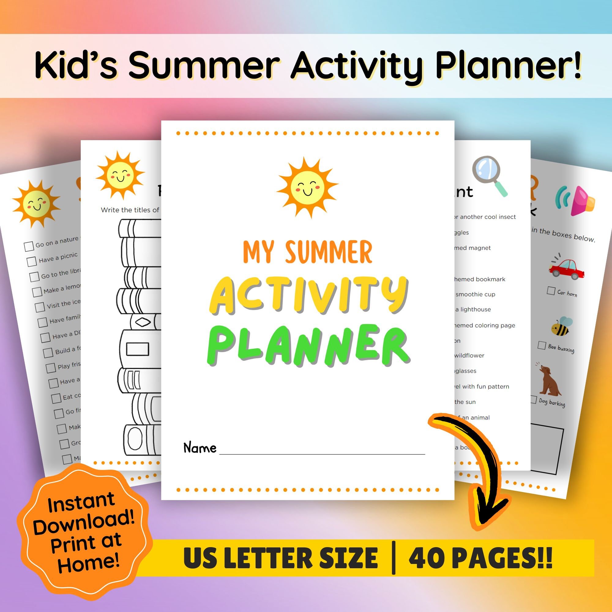 Kids Summer Activity Planner Bundle, Summer Schedule, Reading Log ...