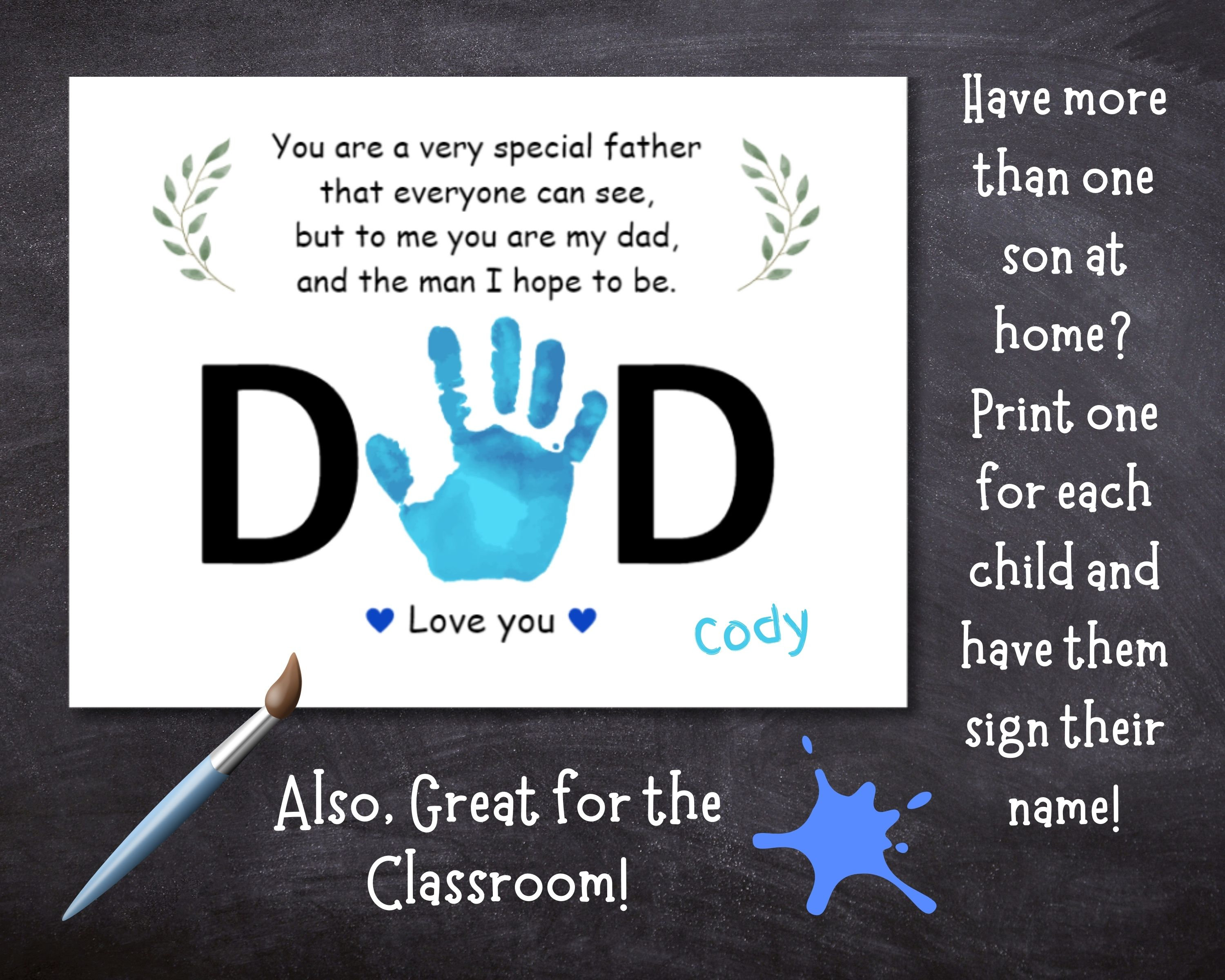 Father's Day Printable, Handprint Art Craft, Baby Toddler Kids ...