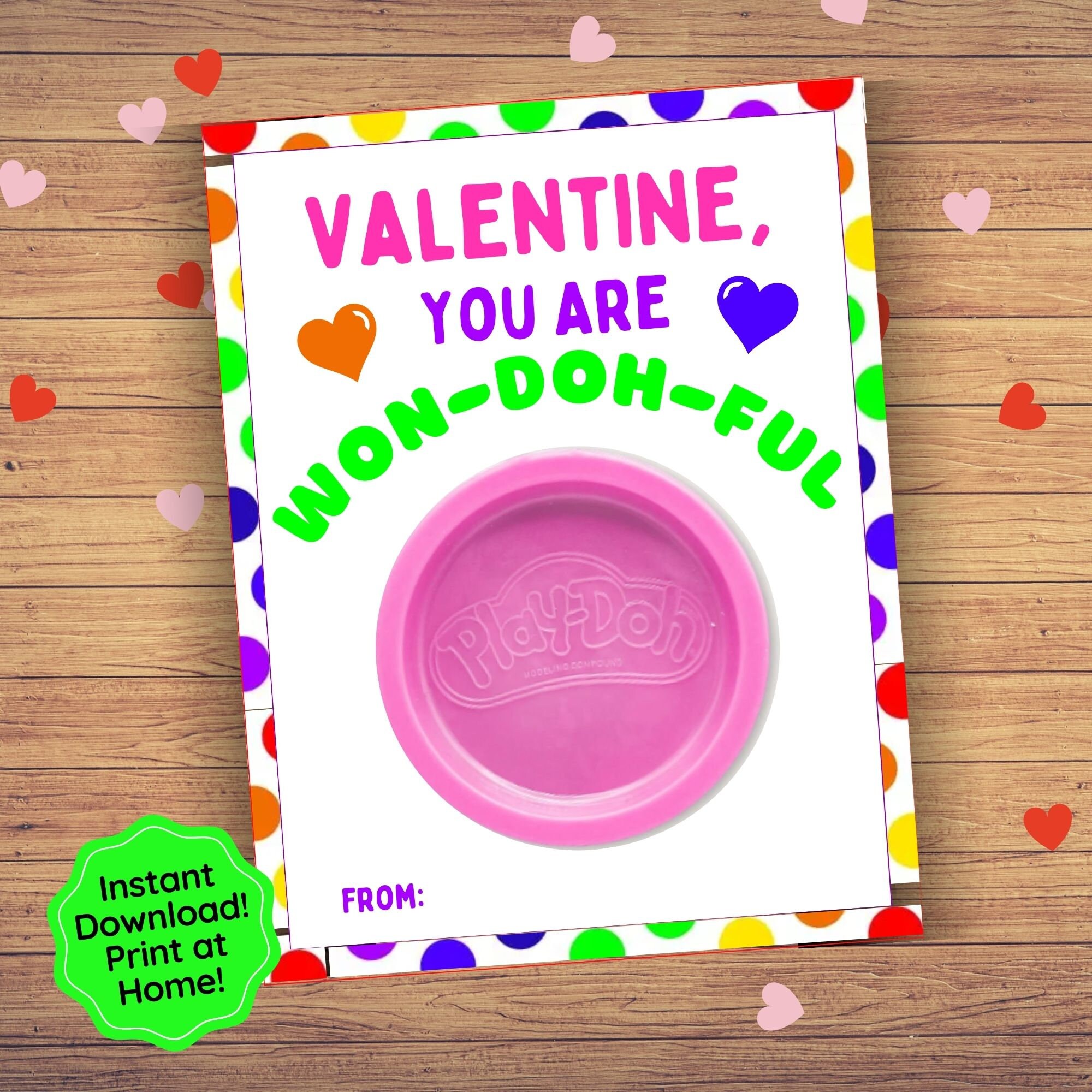 Playdoh Valentine Cards for Kids Printable, Valentine Class Gift ...