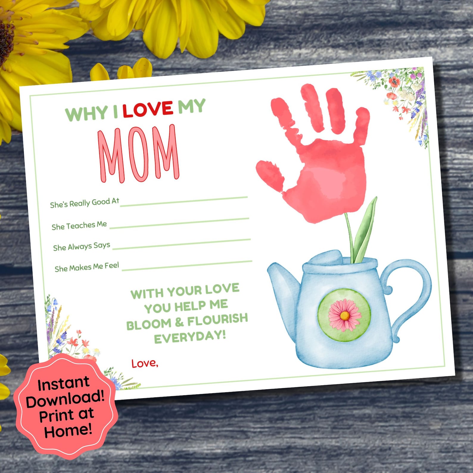 Mothers Day Craft Handprint Art, Why I Love Mom Handprint Craft ...