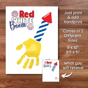 4th of July Firework Handprint Craft, Red White Boom Rocket DIY Craft ...